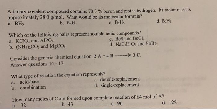Solved A binary covalent compound contains 78.3 % boron and | Chegg.com