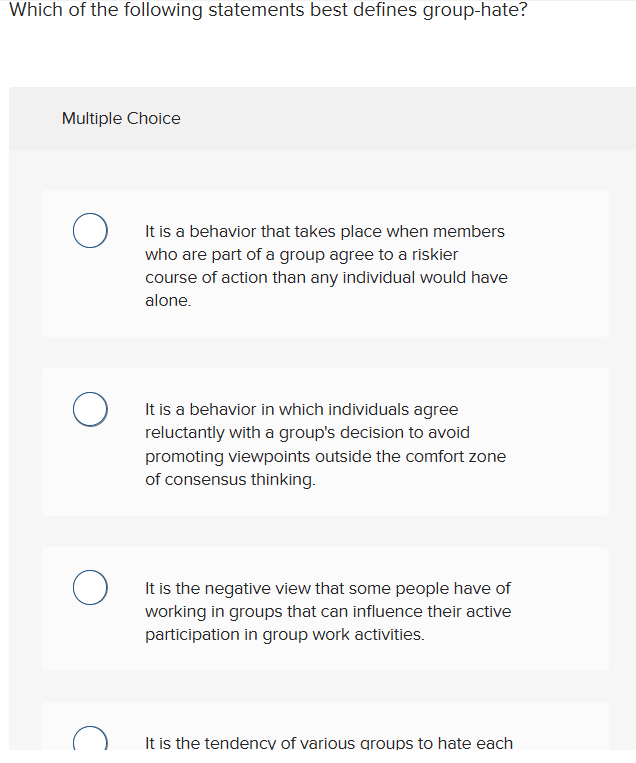 Solved Which of the following statements best defines | Chegg.com