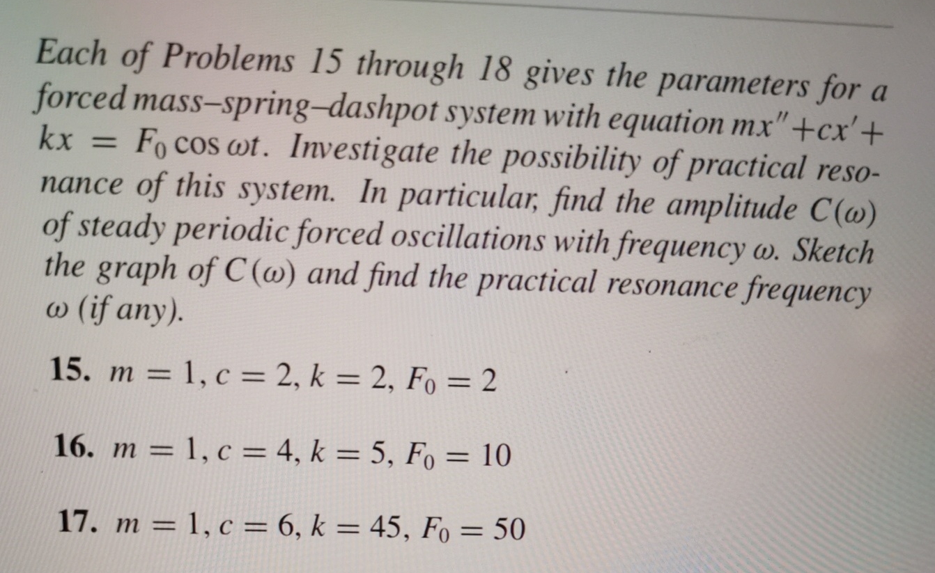 Solved Each of Problems 15 ﻿through 18 ﻿gives the parameters | Chegg.com