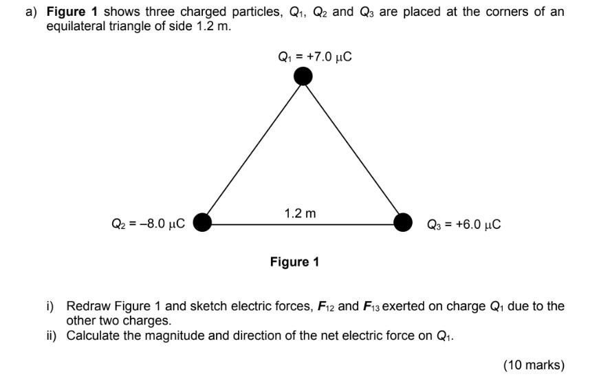 Solved a) Figure 1 shows three charged particles, Q1, Q2 and | Chegg.com