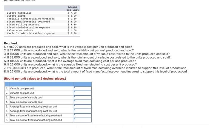 Solved Direct materials Direct labor Variable manufacturing | Chegg.com