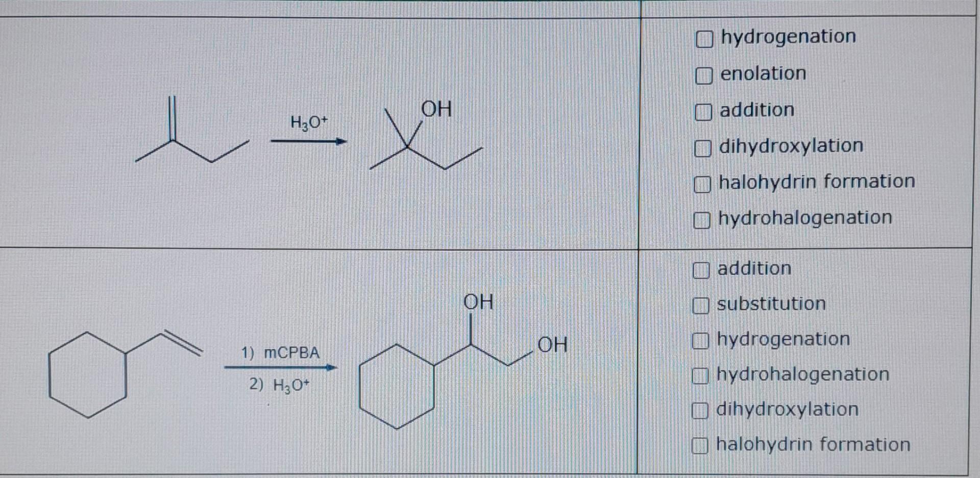 Solved 1) mCPBA 2) H3O+ | Chegg.com