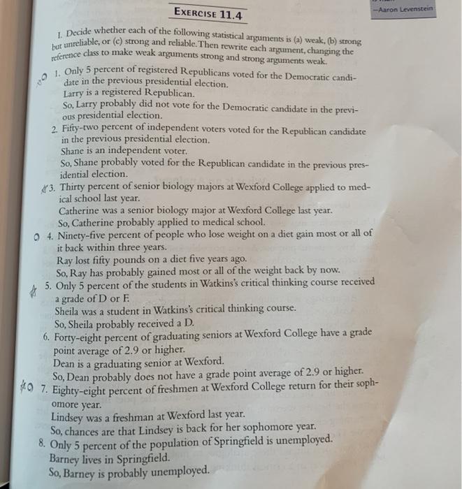 EXERCISE 11.4 Aaron Levenstein but unreliable, or (C) | Chegg.com