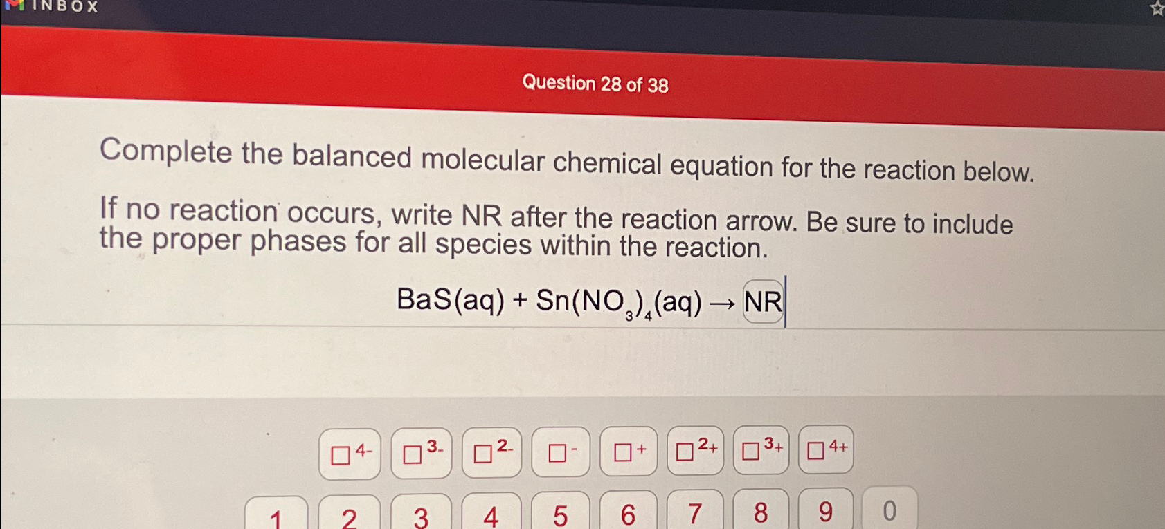 Solved Question 28 ﻿of 38Complete the balanced molecular | Chegg.com