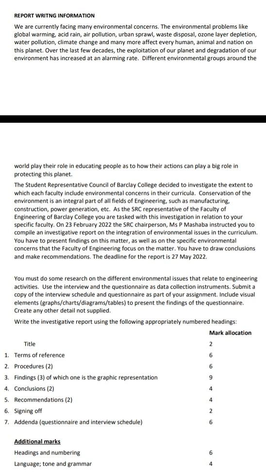 REPORT WRITNG INFORMATION We are currently facing | Chegg.com