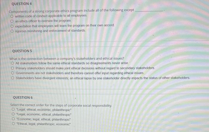 Solved Components of a strong corporate ethics program | Chegg.com