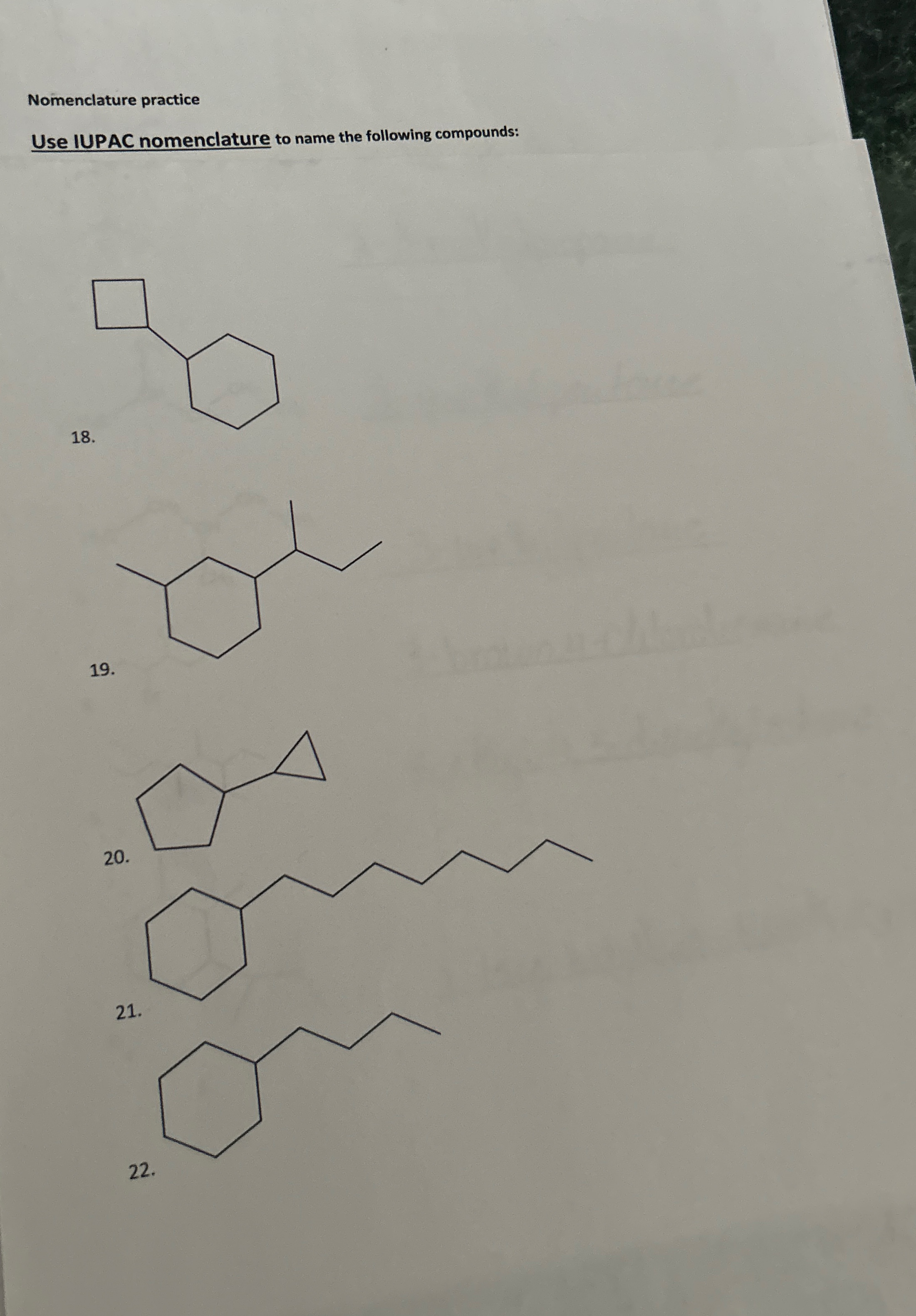 Solved Nomenclature practiceUse IUPAC nomenclature to name | Chegg.com