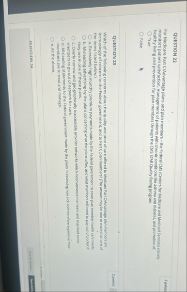 Solved QUESTION 22For Medicare Part C/Advantage plans and | Chegg.com