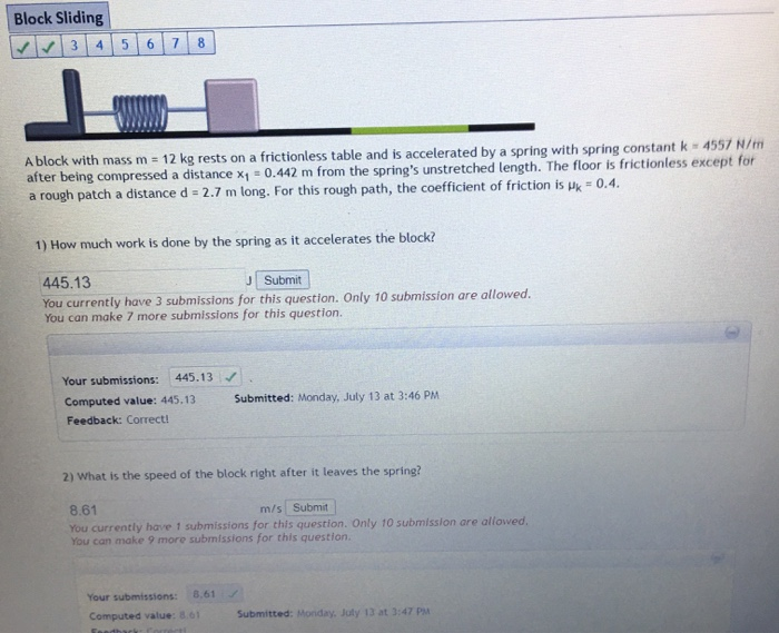 Solved Block Sliding 3 4 5 6 7 8 A block with mass m = 12 kg | Chegg.com