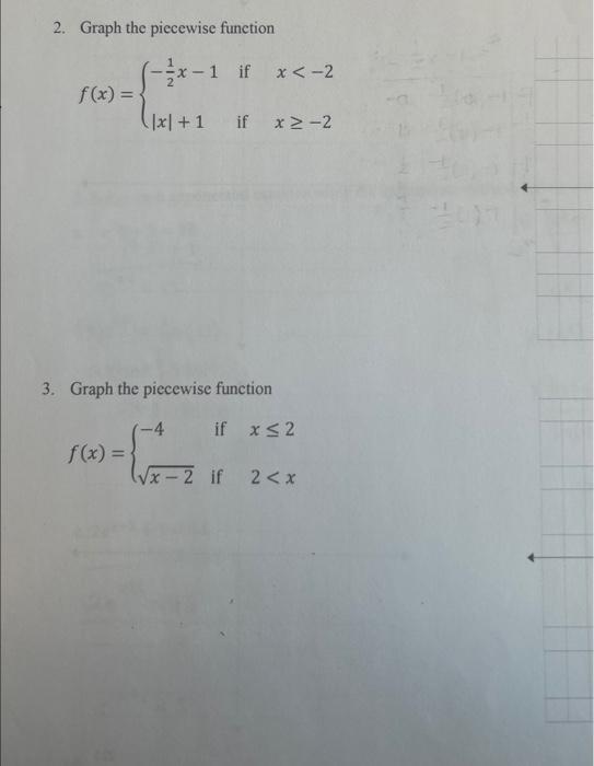 Solved 2. Graph the piecewise function f(x)={−21x−1∣x∣+1 if | Chegg.com