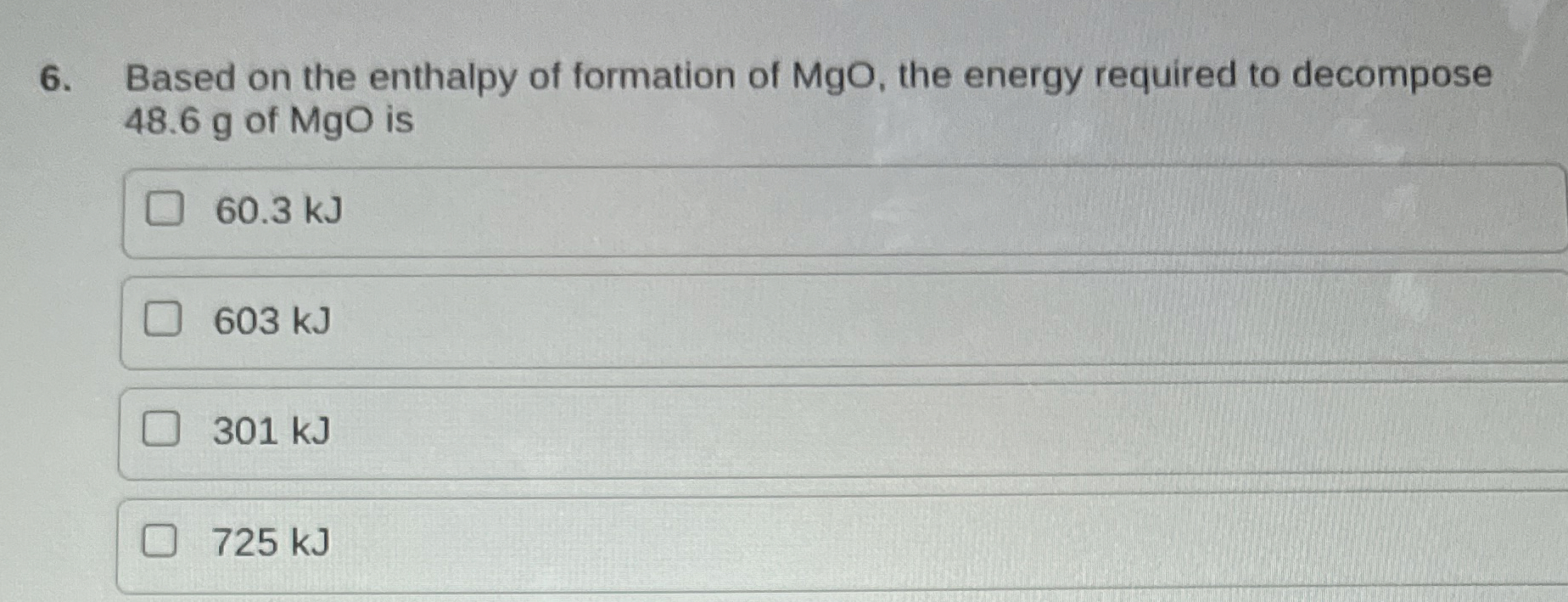 Solved Based on the enthalpy of formation of MgO, the energy | Chegg.com