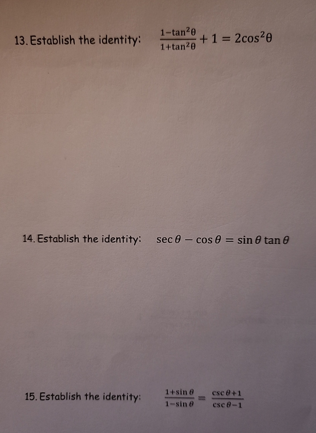 Solved Establish the identity: | Chegg.com