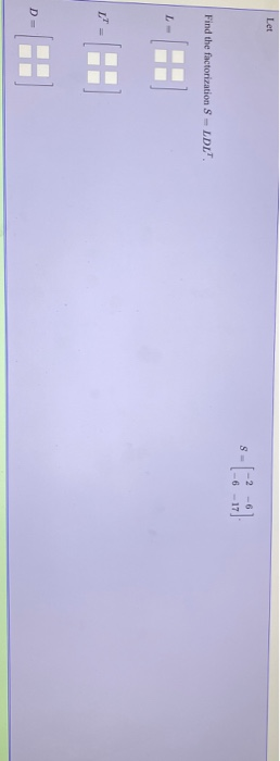 Solved Let - 2-6 6 - 17 Find the factorization S - LDL Solved Let - 2-6 6 - 17 Find the factorization S - LDL