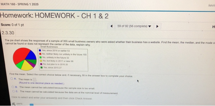 Solved MATH 160 - SPRING 1 2020 kevi Homework: HOMEWORK - CH | Chegg.com
