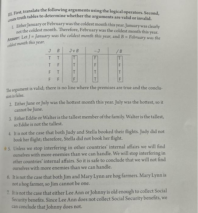 III. First, translate the following arguments using | Chegg.com