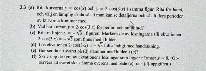 Solved 3 (a) Rita kurvorna y=cos(x) och y=2⋅cos(3⋅x) i samma | Chegg.com