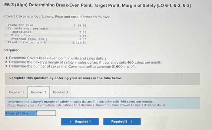 Solved E6-3 (Algo) Determining Break-Even Point, Target | Chegg.com