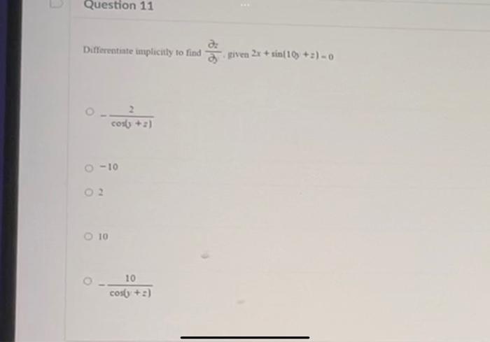 Solved Differentinte implicitly to find ∂∂z, given | Chegg.com