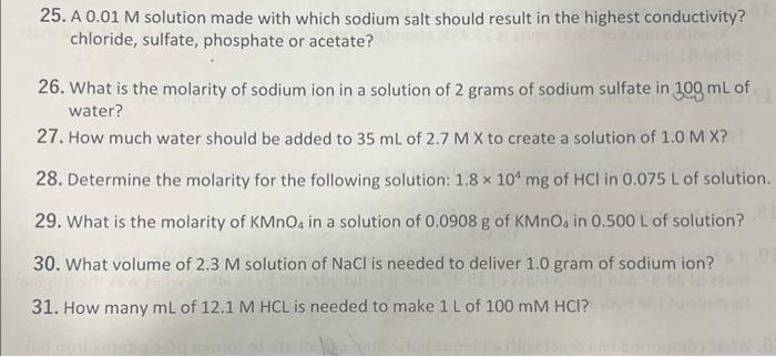 Solved 25. A 0.01M solution made with which sodium salt | Chegg.com