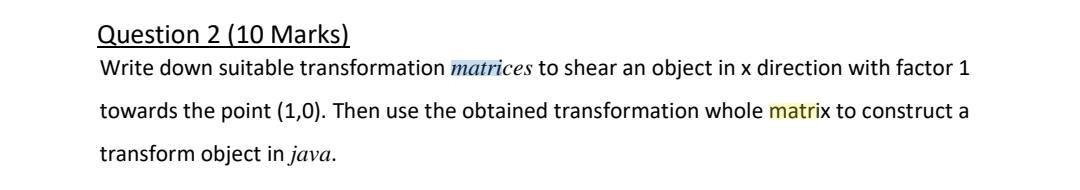Solved solve the matrix for the transformation object for | Chegg.com