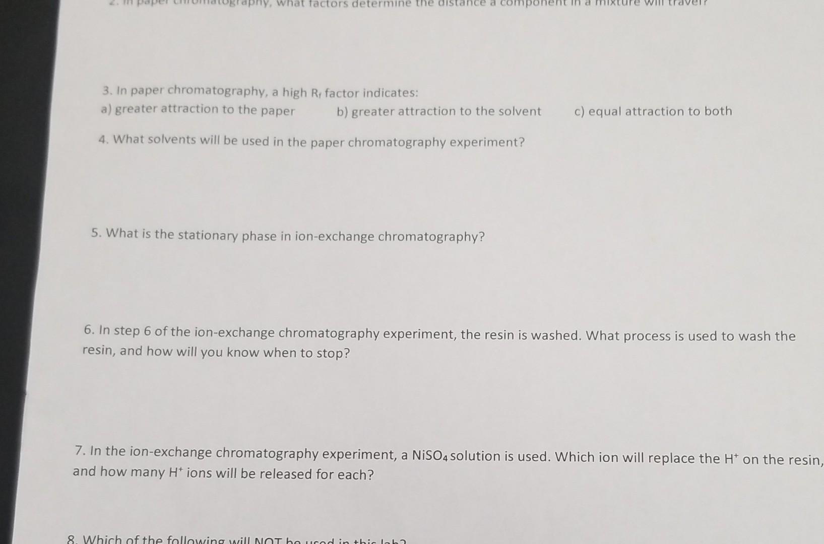 Solved Chem 111 Prelab for Lab 6: Paper and lon Exchange | Chegg.com