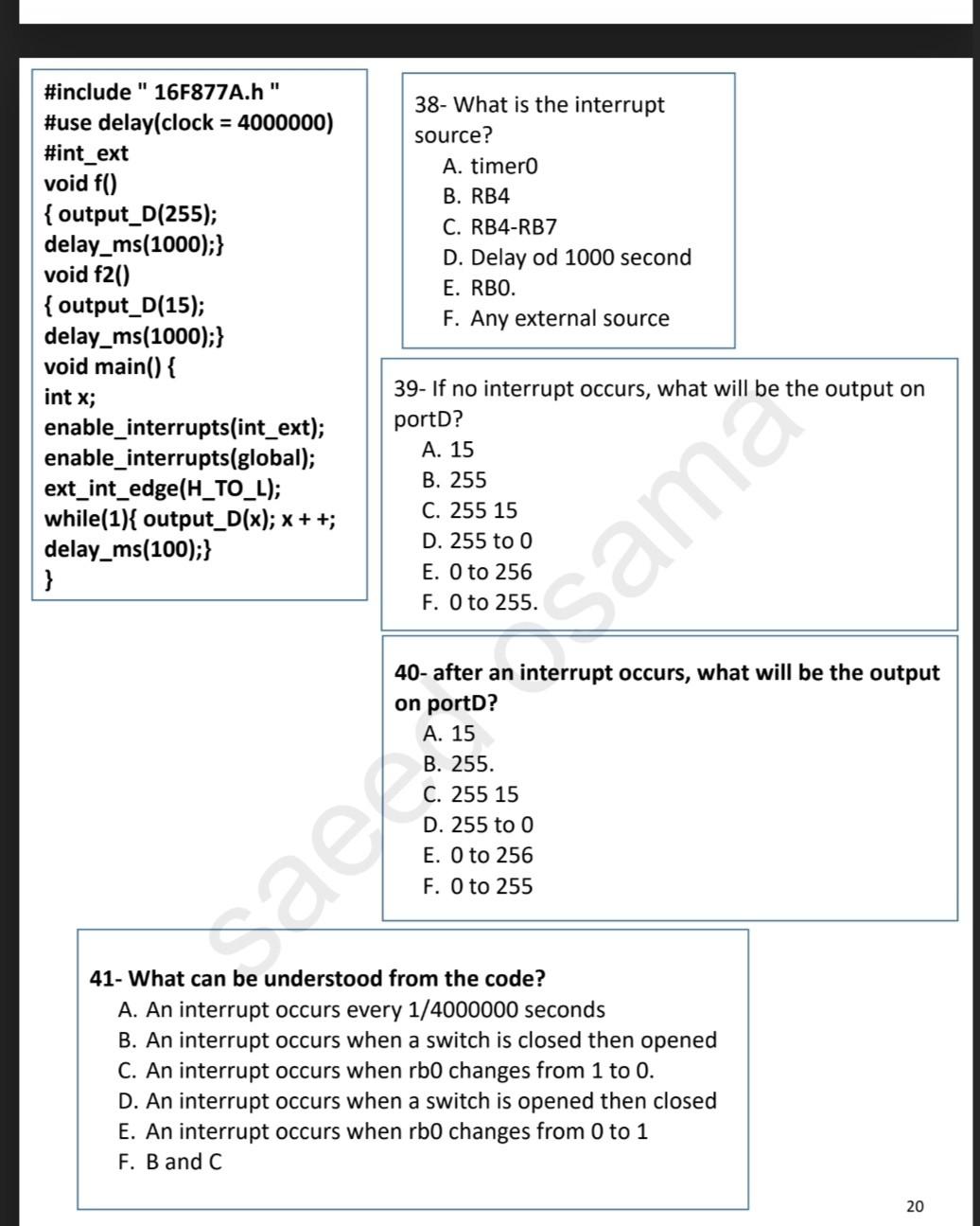 Solved 38 What Is The Interrupt Source A Timero B Rb4 
