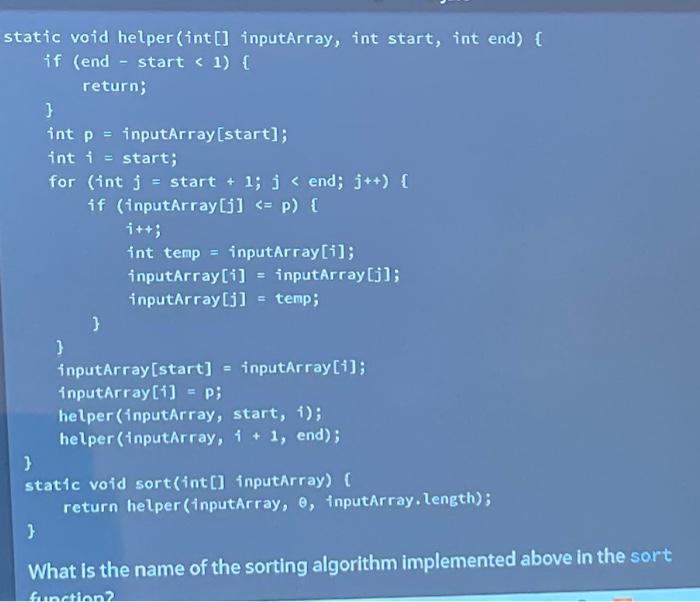 Solved static void helper (int[] inputArray, int start, int | Chegg.com