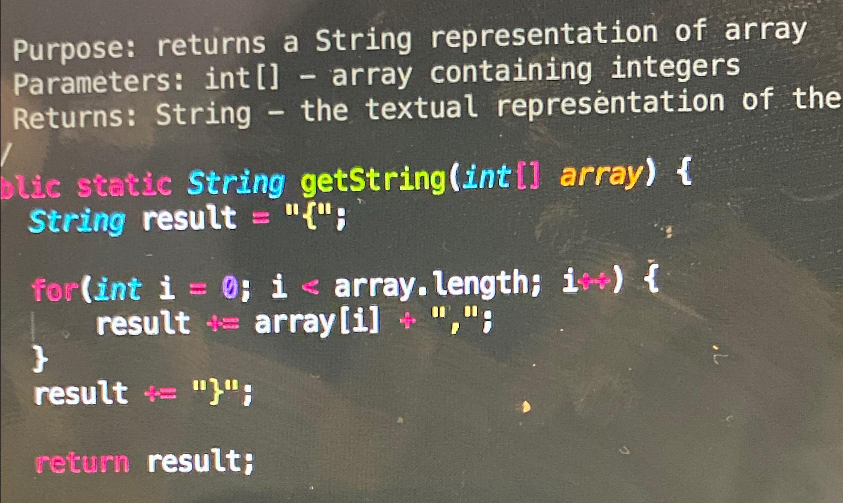 Solved Purpose: returns a String representation of array | Chegg.com