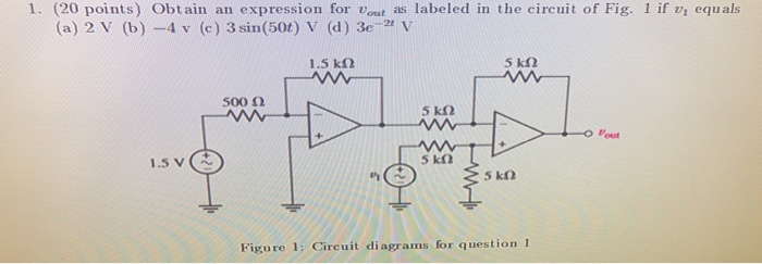 Solved 1. (20 points) Obtain an expression for vout as | Chegg.com