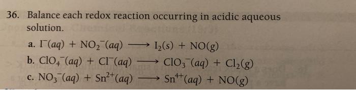 Solved 6. Balance each redox reaction occurring in acidic | Chegg.com