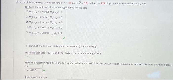 Solved paired-difference experiment consists of n=15 pairs, | Chegg.com