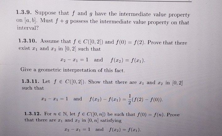 Solved 1.3.9. ﻿Suppose that f ﻿and g ﻿have the intermediate | Chegg.com