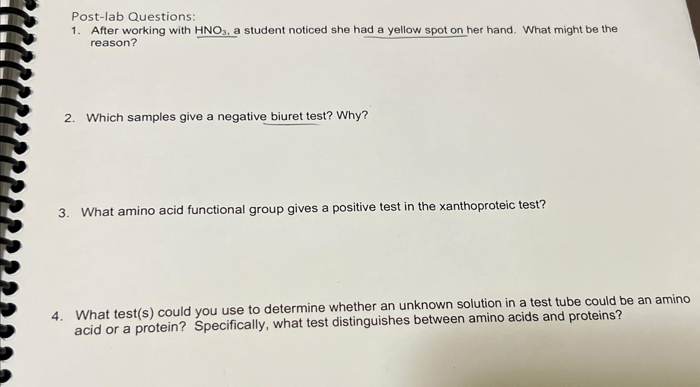 Solved Post-lab Questions:After working with HNO3, ﻿a | Chegg.com