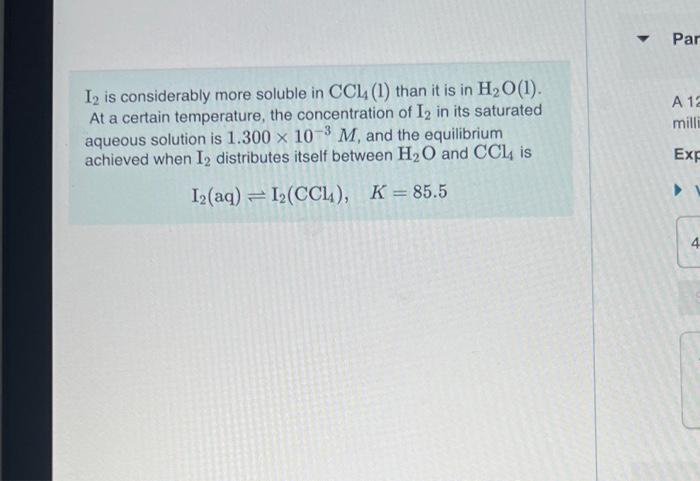 Solved If the 12.0 mL sample of saturated I2 (aq) in Part A | Chegg.com