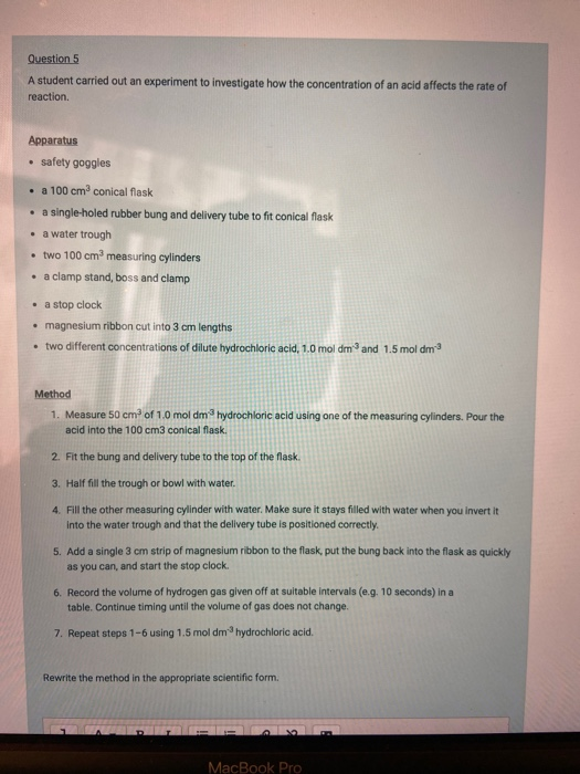 Solved Question 5 A student carried out an experiment to | Chegg.com