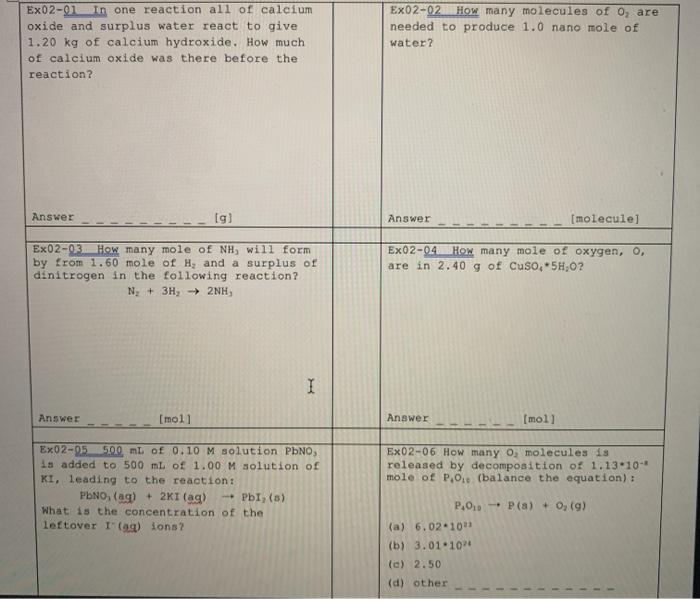 Solved Ex02-01 In one reaction all of calcium oxide and | Chegg.com
