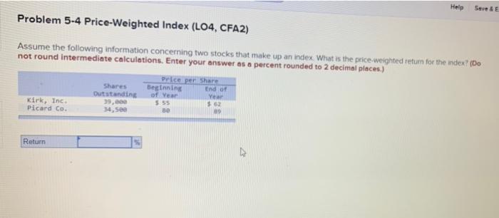 Solved Help Save & E Problem 5-4 Price-Weighted Index (L04, | Chegg.com