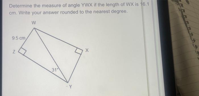 Solved Determine the measure of angle YWX if the length of | Chegg.com