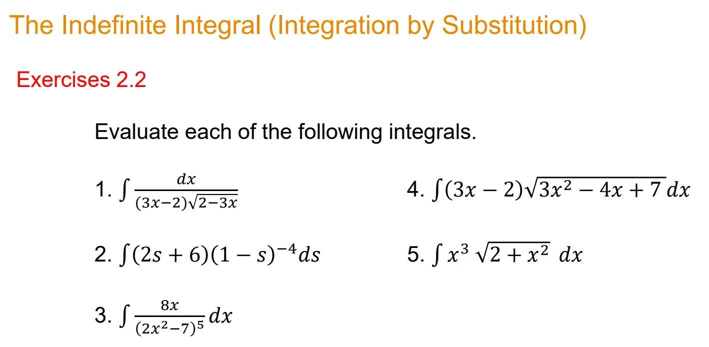 Solved The Indefinite Integral (Integration by Substitution) | Chegg.com
