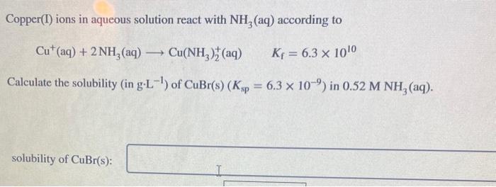 Solved Copper(I) ions in aqueous solution react with NH3(aq) | Chegg.com