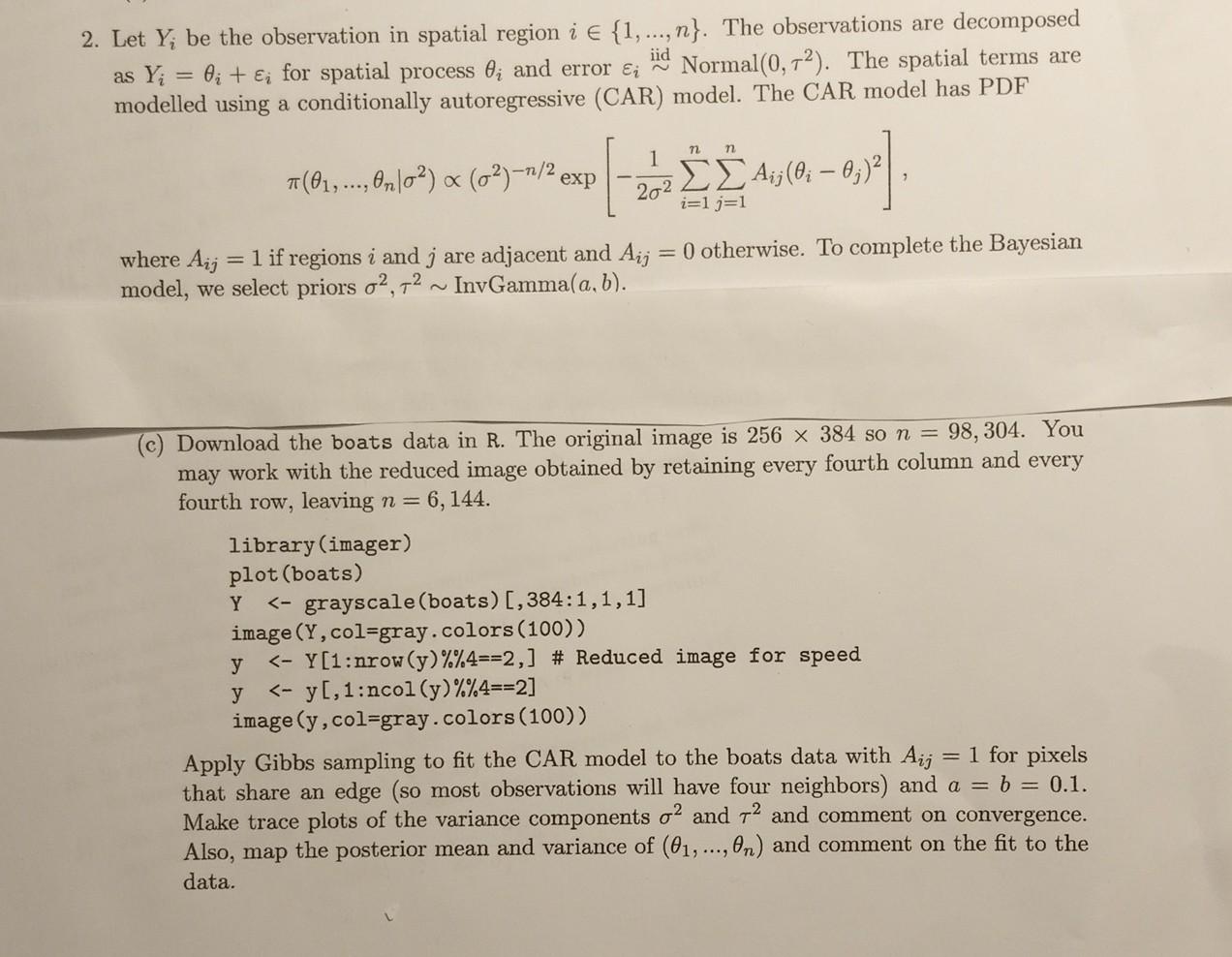 Solved Let Yi be the observation in spatial region | Chegg.com