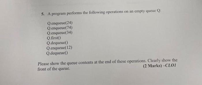 Solved 5. A program performs the following operations on an | Chegg.com