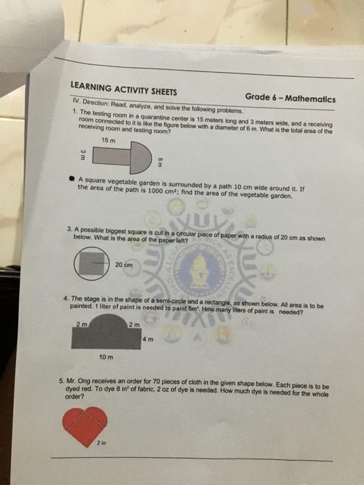Solved LEARNING ACTIVITY SHEETS Grade 6 - Mathematics IV. | Chegg.com