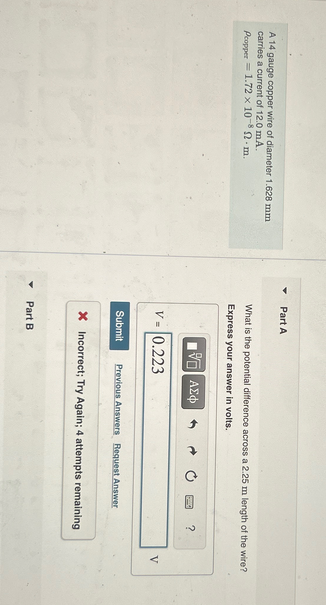 A 14 gauge copper wire of diameter 1.628mm carries a | Chegg.com