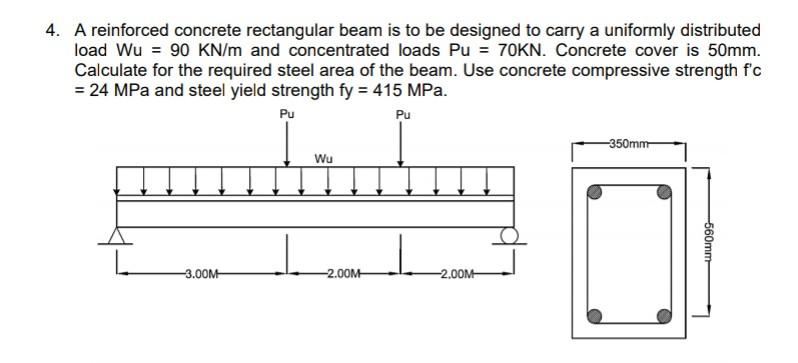 Solved 4. A reinforced concrete rectangular beam is to be | Chegg.com