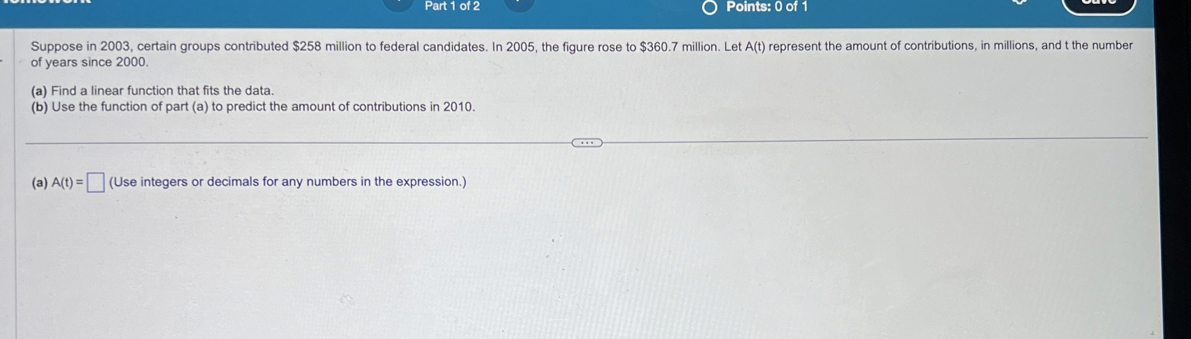 Solved Part 1 ﻿of 2Points: 0 ﻿of 1Suppose in 2003 , ﻿certain | Chegg.com