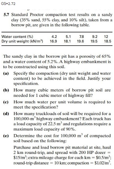 Solved 5.7 ﻿Standard Proctor compaction test results on a | Chegg.com
