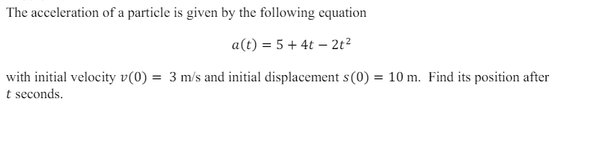 Solved The acceleration of a particle is given by the | Chegg.com