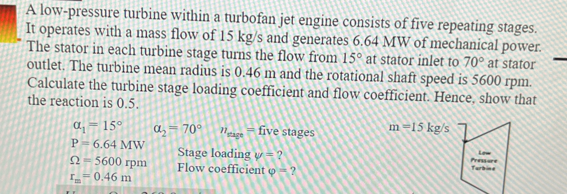 Solved A low-pressure turbine within a turbofan jet engine | Chegg.com