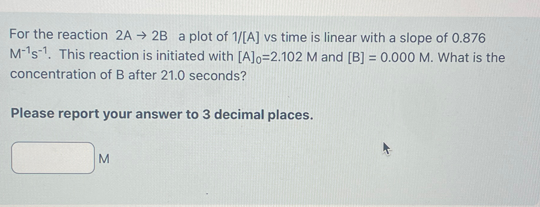 Solved For the reaction 2A→2B ﻿a plot of 1A ﻿vs time is | Chegg.com